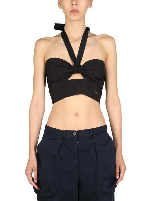 1/OFF PARIS Halter Neck Crop Top With Bow Detail - Black