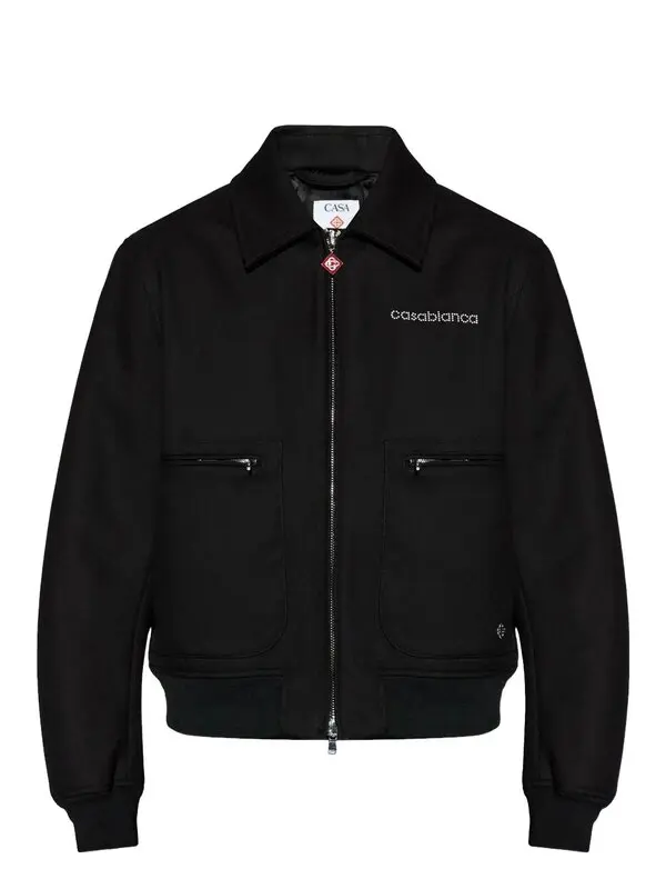 Casablanca Wool Blend Zip-up Bomber Jacket - Black