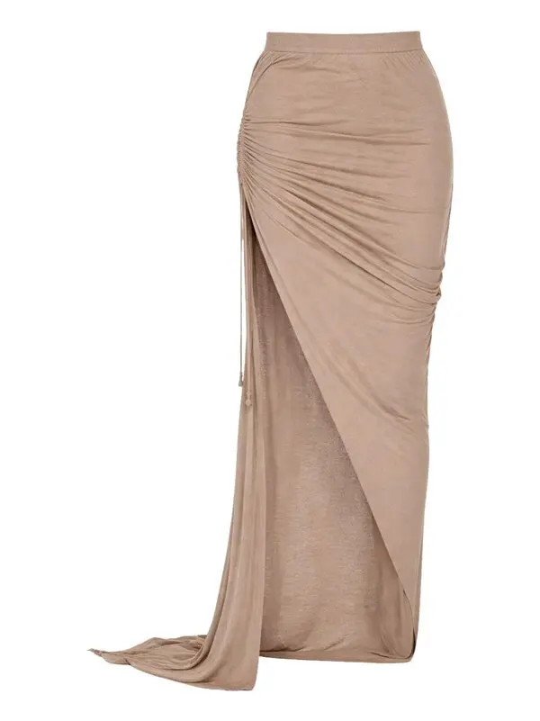 Rick Owens Draped Maxi Skirt With Tie Detail - Beige