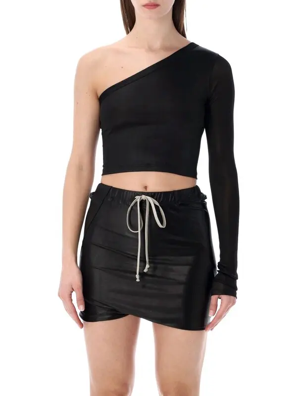 Rick Owens Asymmetrical One-shoulder Long Sleeve Crop Top - Black