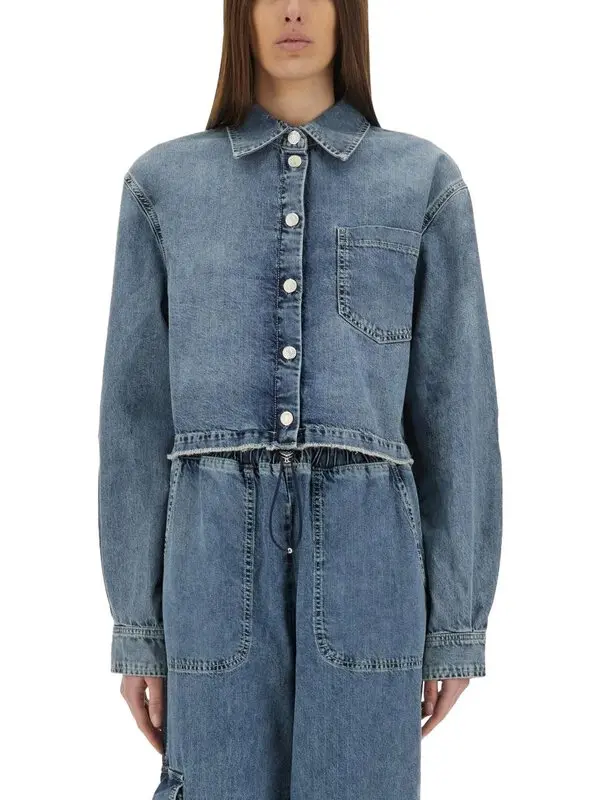 Moschino Cropped Jacket With Classic Collar - Denim