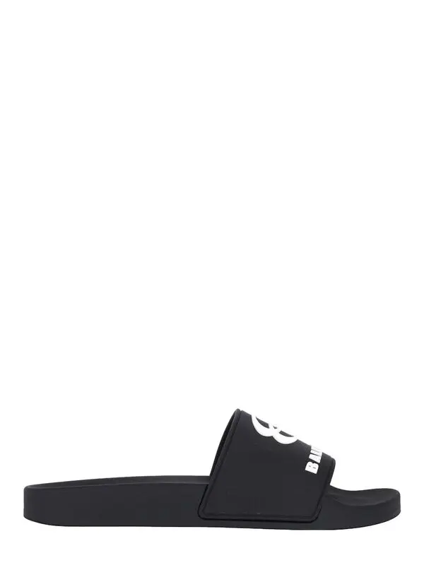 Balenciaga Logo Slide Sandals - Black