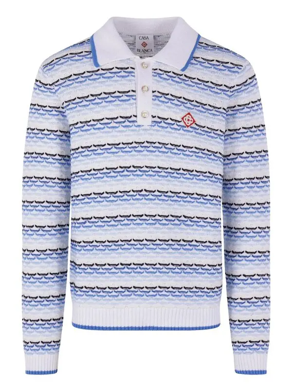 Casablanca Classic Long Sleeve Cotton Polo For - Blue