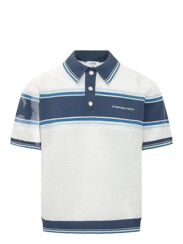 Casablanca Striped Knit Polo - White/blue