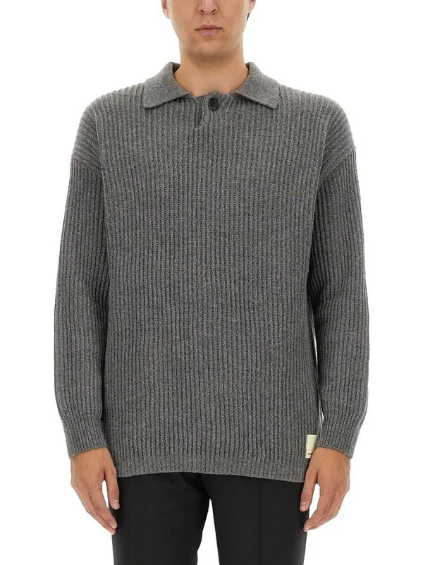 Emporio Armani Wool Jersey Knit Polo - Grey