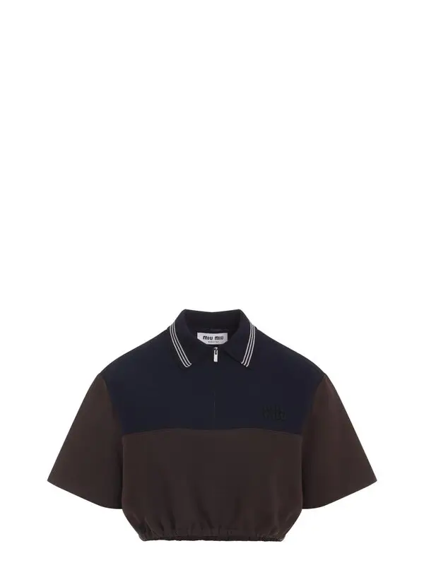 Miu Miu Milano Rib Knit Cropped Polo - Brown