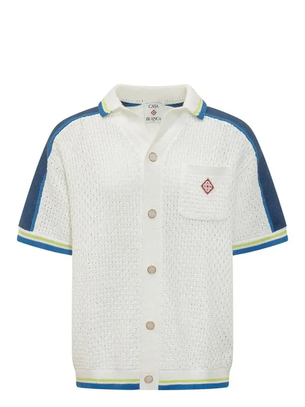 Casablanca Knit Shirt With Sleeve Cut Detail - White/blue