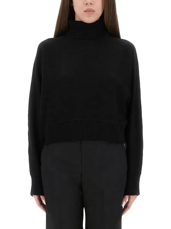 Michael Kors Cropped Fine Wool Turtleneck T-shirt - Black