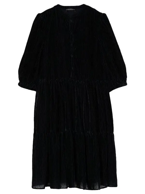 Emporio Armani Tiered Midi Dress With Mandarin Collar - Blue