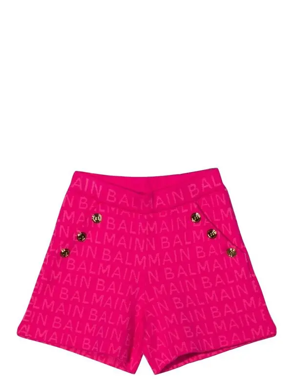 Balmain Monogrammed Mini Bermuda Shorts With Gold Button Detail - Fuchsia