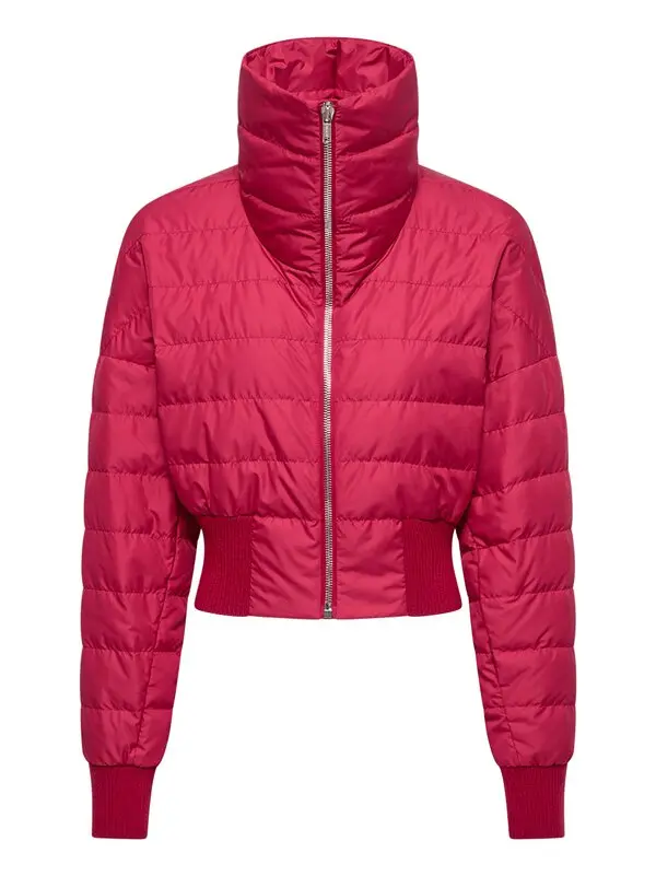 Moncler High Collar Zip Up Coat - Red