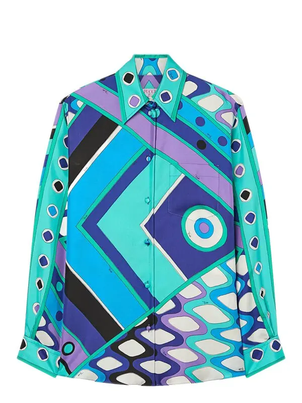 Emilio Pucci Classic Button-up Silk Blouse With Geometric Print - Blu