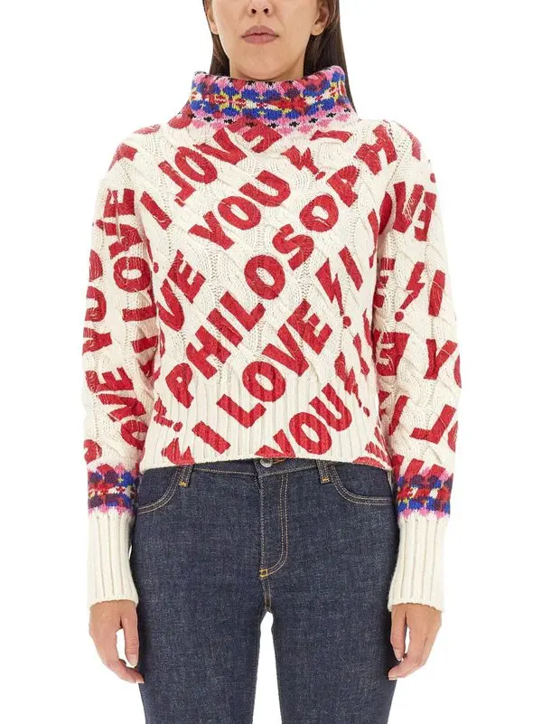 Philosophy Di Lorenzo Serafini High-neck "i Love You" Wool T-shirt - Multicolour