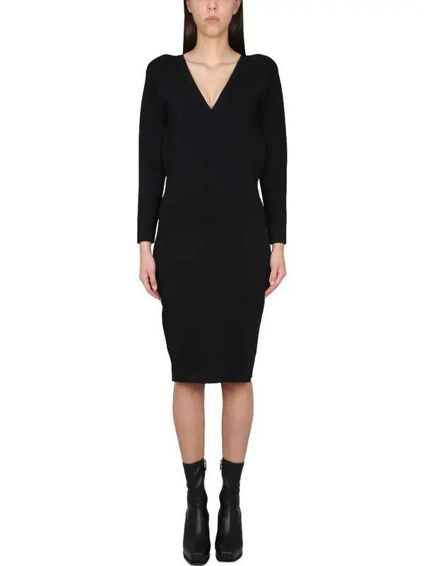 Stella McCartney V-neck Slim Fit Midi Dress - Black