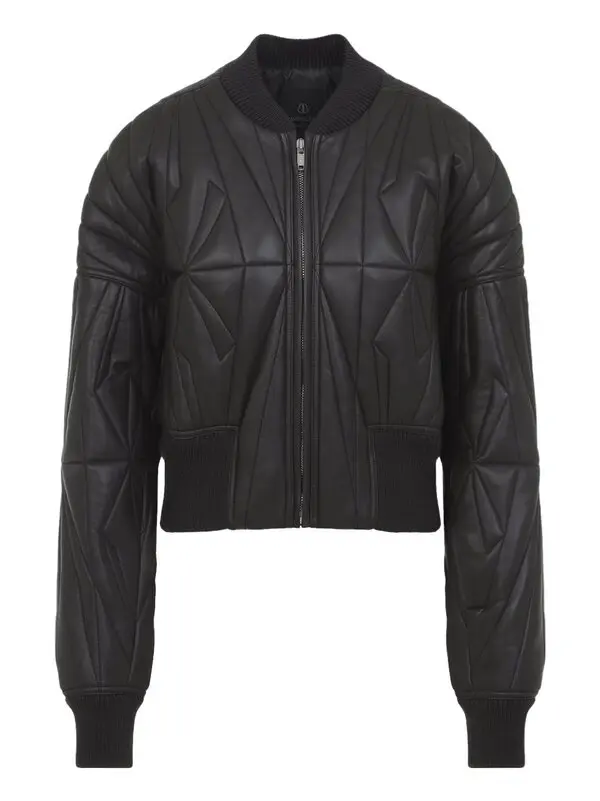 Moncler Geocamo Cropped Jacket In Nappa Lambskin Leather - Grey