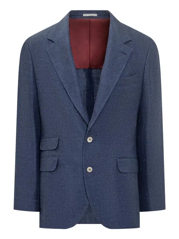 Brunello Cucinelli Single-breasted Linen-wool-silk Blend Blazer - Blu