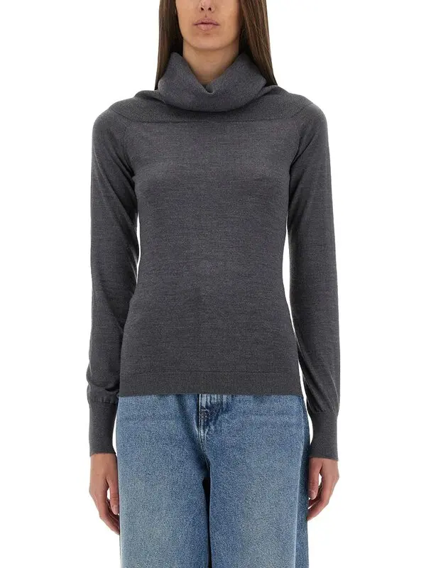 Stella McCartney Off-shoulder Long-sleeve Virgin Wool Jumper - Grey