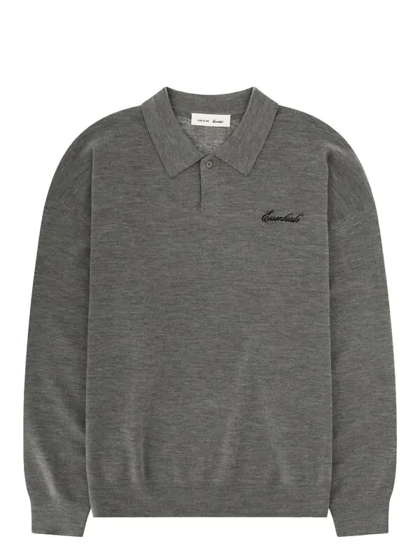 Fear Of God Wool Knit Long Sleeve Polo Sweater - Grey