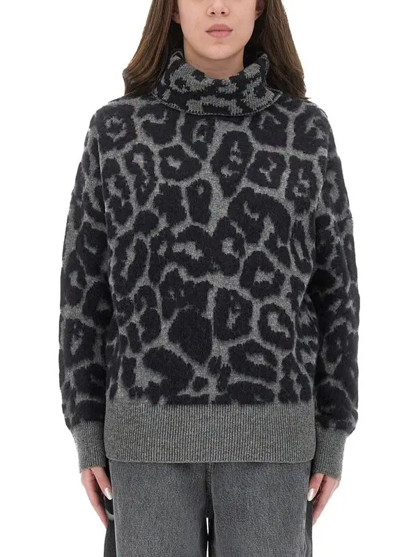 Stella McCartney Leopard Print Turtleneck Sweater - Black