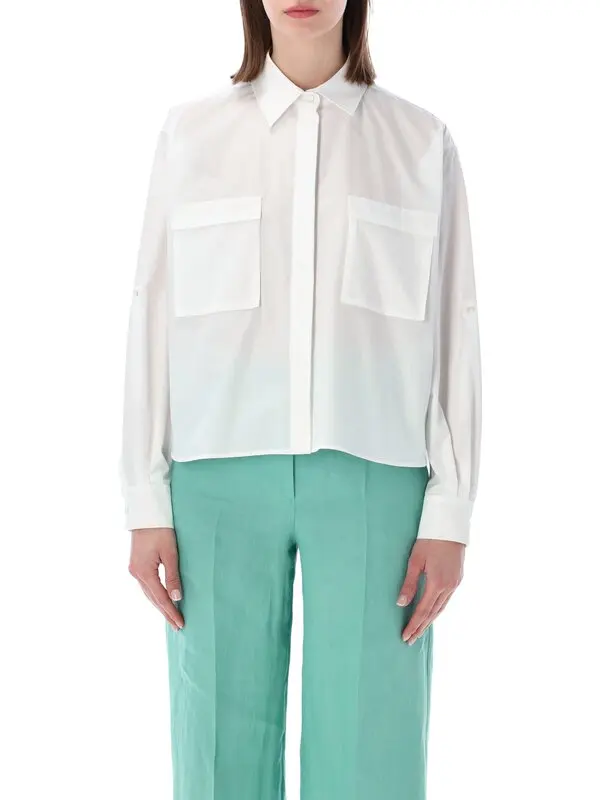 Max Mara Oversized Shirt With Pointed Collar And Dual Pockets - White