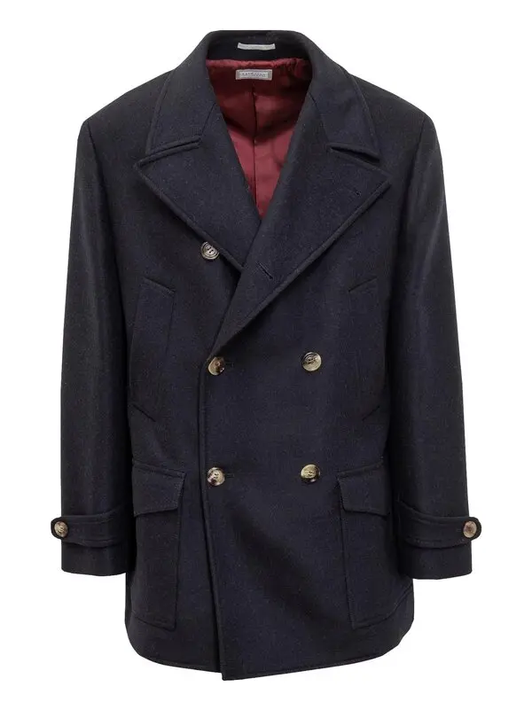Brunello Cucinelli Double Breasted Wool Pea Coat - Blu