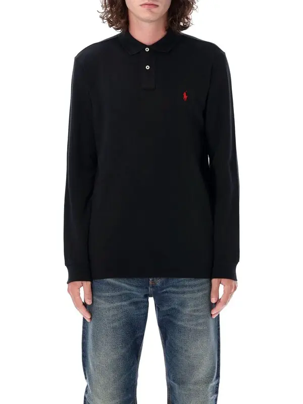 Polo Ralph Lauren Long-sleeve Polo Shirt Custom Slim Fit - Black