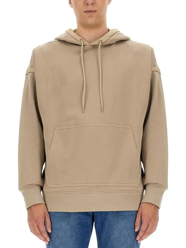 Helmut Lang Embroidered Logo Hooded Sweatshirt - Beige
