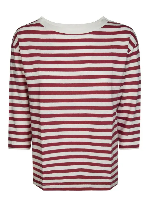 Majestic International Striped 3/4 Sleeve T-shirt - Rosso