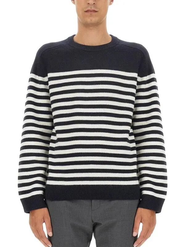 Theory Striped Crew Neck Fine Knit Sweater - Multicolour