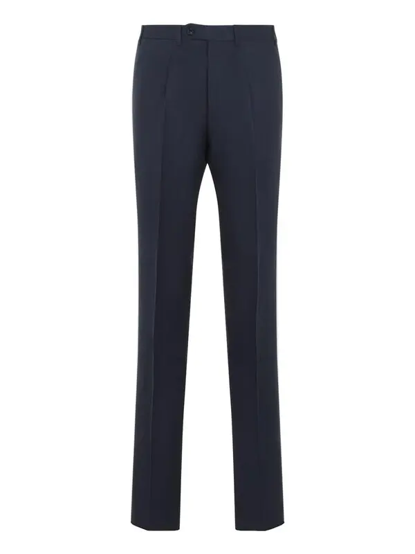 Canali Linen Blend Silk Tailored Pants - Blue