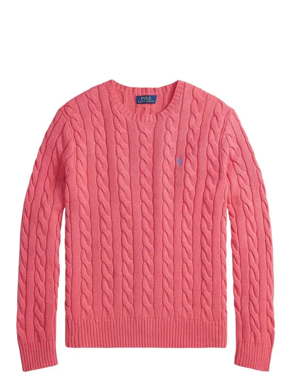 Ralph Lauren Classic Cotton Cable Knit Crewneck Sweater - Red