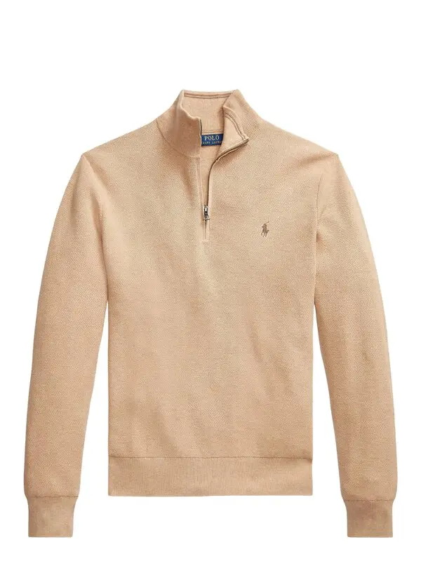 Polo Ralph Lauren Mock Neck Quarter-zip Cotton Sweater - Beige