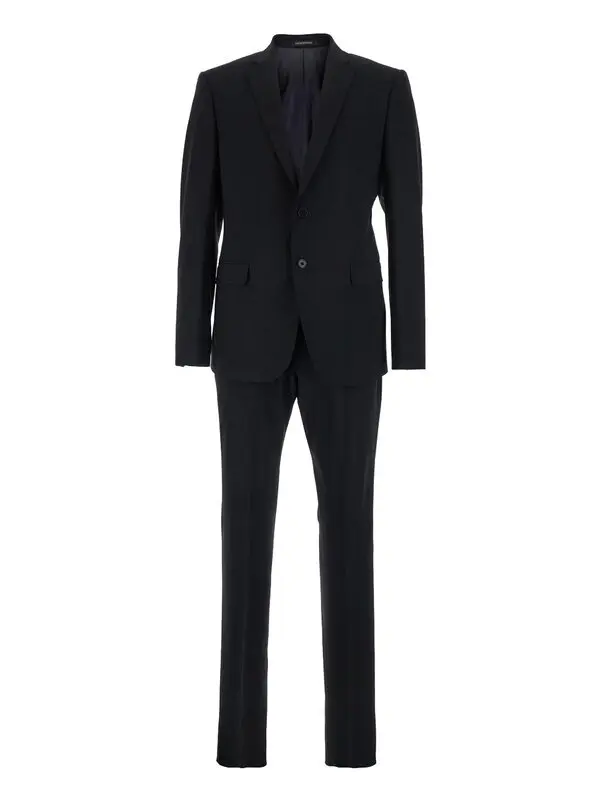 Emporio Armani Single-breasted Suit With Notched Revers In Wool - Black