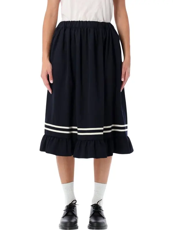 Comme Des Garçons Wool Midi Skirt With Ruffled Hem - Blue