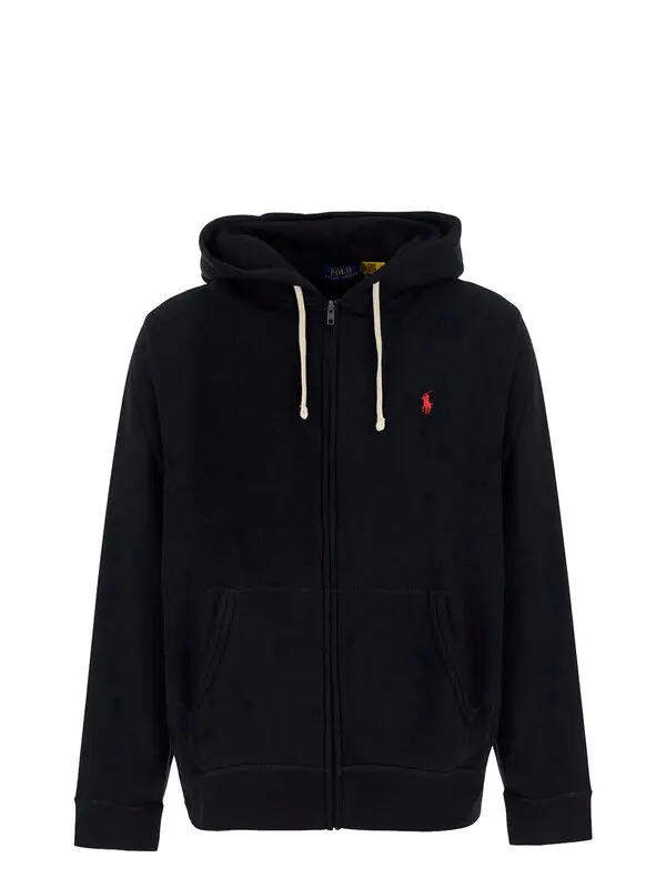 Polo Ralph Lauren Full Zip Fleece Hoodie With Embroidered Pony Logo - Black