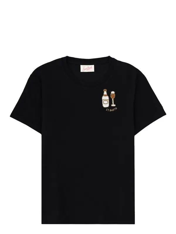 MC2 SAINT BARTH Embellished Cotton T-shirt - Black