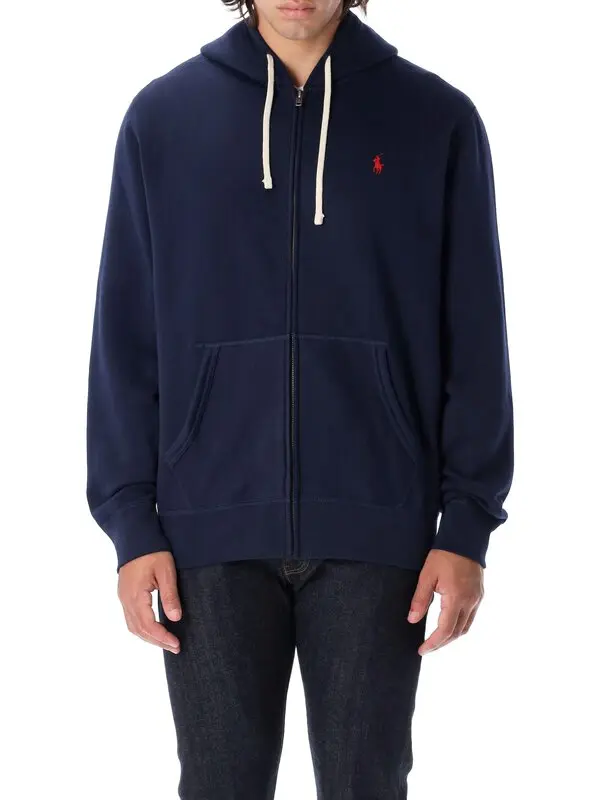 Polo Ralph Lauren Zip Hoodie With Drawstring Hood And Embroidered Logo - Blu
