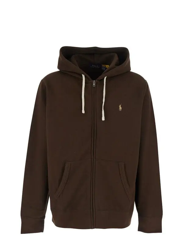 Polo Ralph Lauren Zip-up Hoodie With Embroidered Pony Logo - Brown