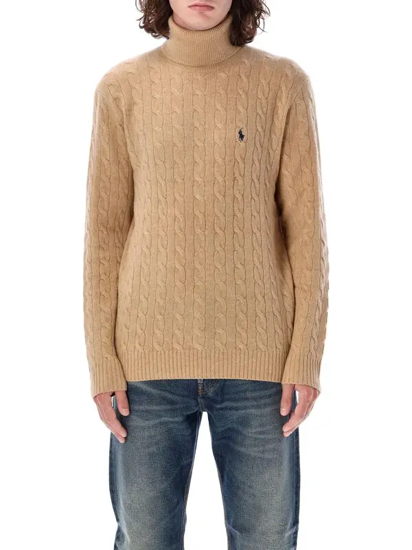 Polo Ralph Lauren High Neck Cable Knit Sweater - Brown