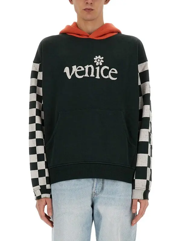 ERL Checker Sleeve Hoodie - Black
