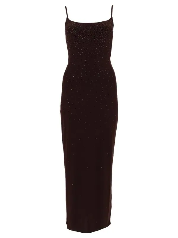 MC2 SAINT BARTH Embellished Spaghetti Strap Gown - Brown