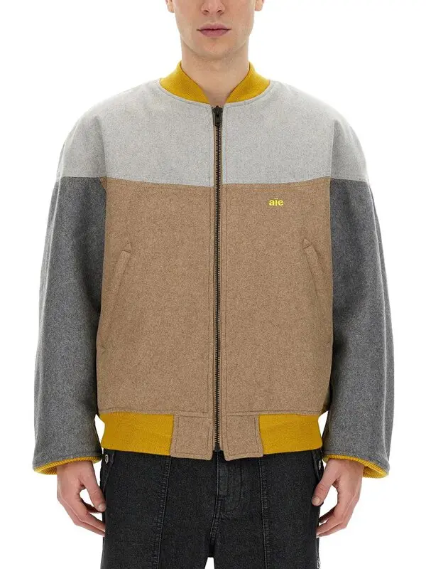 AIE Colour-block Wool Blend Bomber Jacket - Multicolour