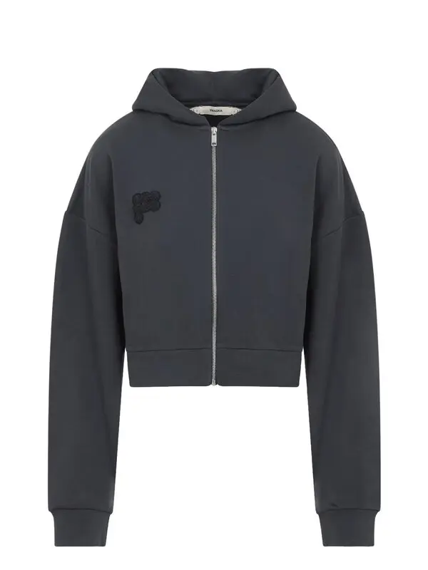 PANGAIA Cropped Zip-up Hoodie With Graphic Detail - Black