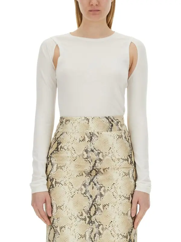 Helmut Lang Cut-out Long Sleeve Top - White
