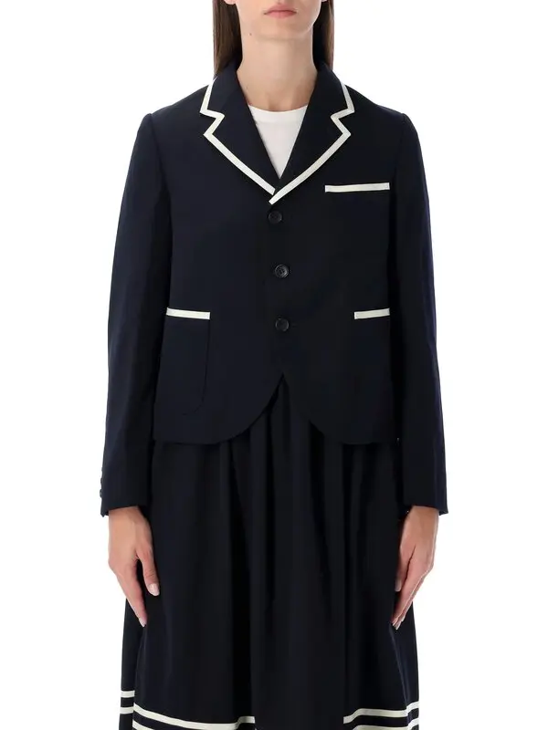 Comme Des Garçons Wool Blazer With Contrast Trim - Blue