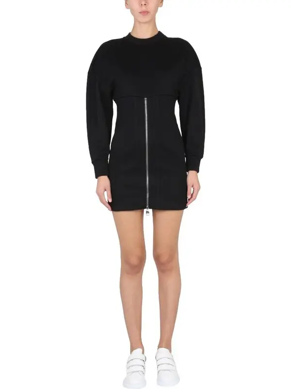Alexander McQueen Zipped Long Sleeved Mini Dress - Black