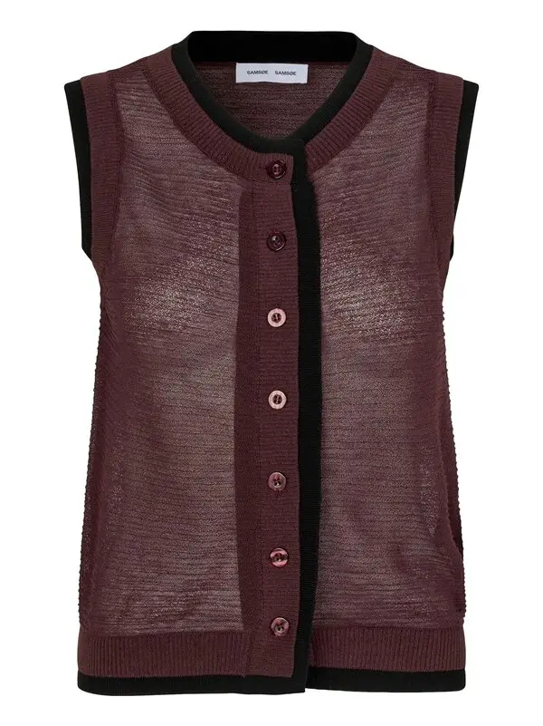 SAMSOE SAMSOE Samsøe Samsøe Ribbed Knit Sleeveless Button-up Vest - Fudge