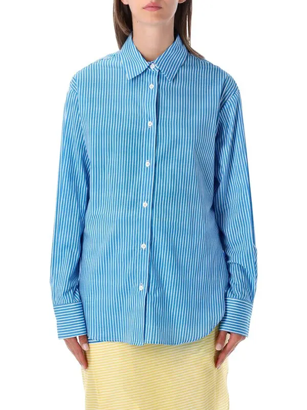 THE FRANKIE SHOP Striped Cotton Button-up Shirt - Blue Multi Stripe