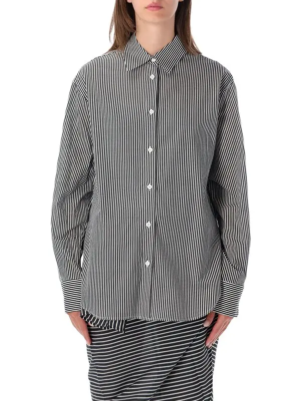 THE FRANKIE SHOP Striped Cotton Button-up Shirt - Nero