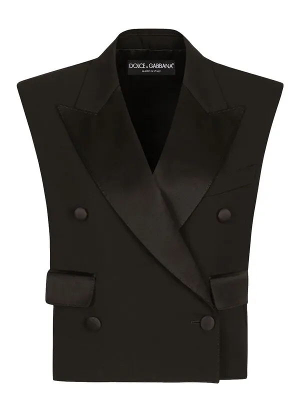 Dolce & Gabbana Sleeveless Double-breasted Wool Gabardine Tuxedo Jacket - Black